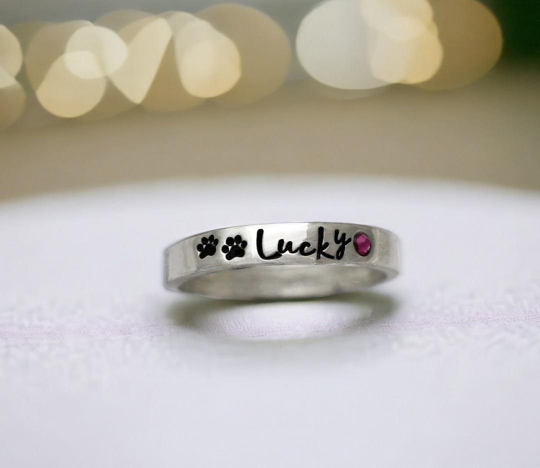 Pet Name Ring Tiny Paw Print Ring Personalized Dog Ring Cat Ring ...
