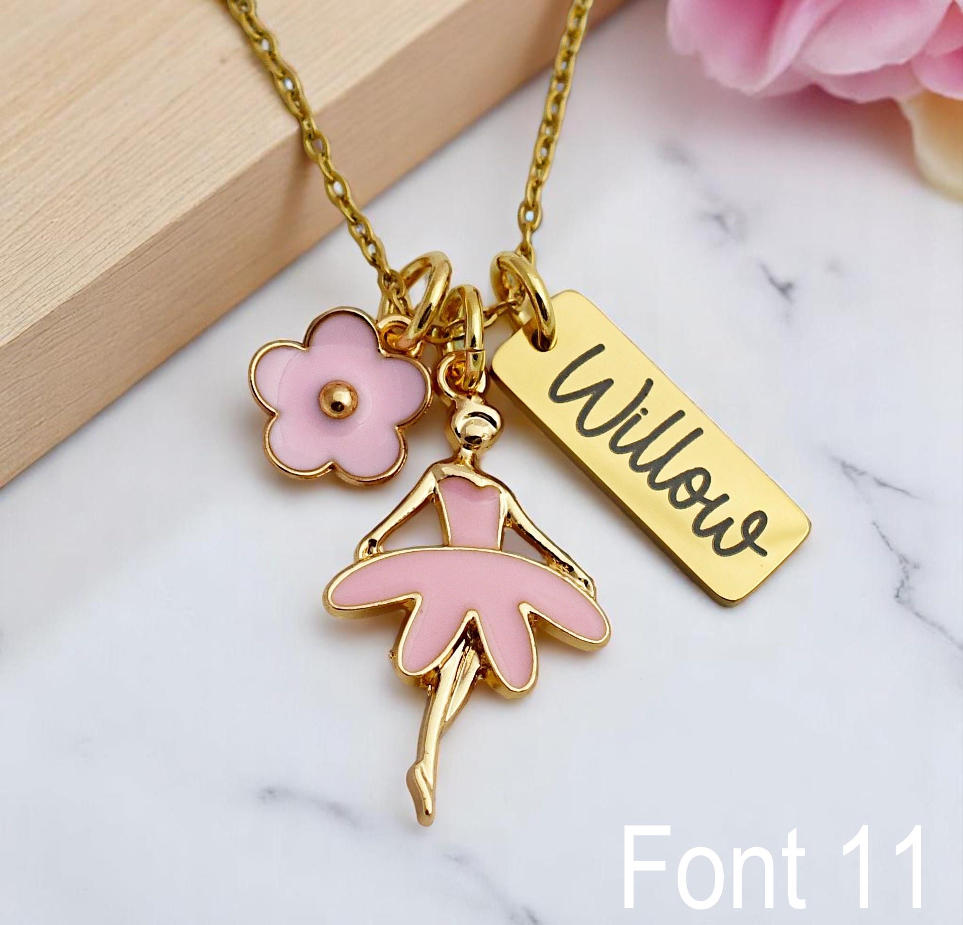 Personalized Ballerina Necklace, Pink Ballerina, Gold Name Necklace ...