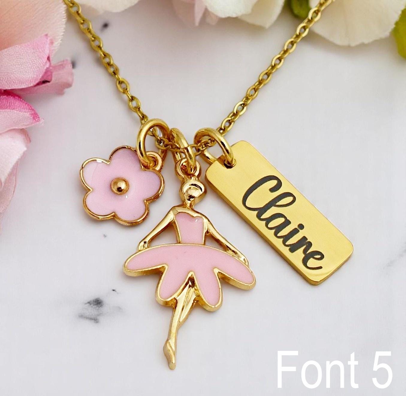 Personalized Ballerina Necklace, Pink Ballerina, Gold Name Necklace ...