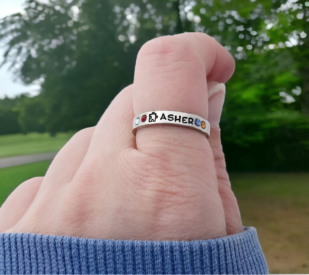 Stacking Ring Autism Awareness Jewelry Puzzle Piece Skinny Ring ...
