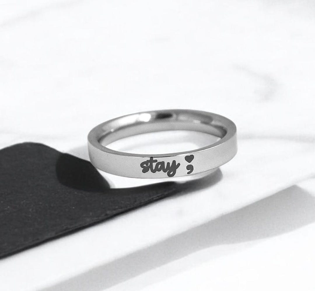 Semicolon Ring, Stay, Heart Semicolon Ring, Silver, Gold, Rose Gold ...