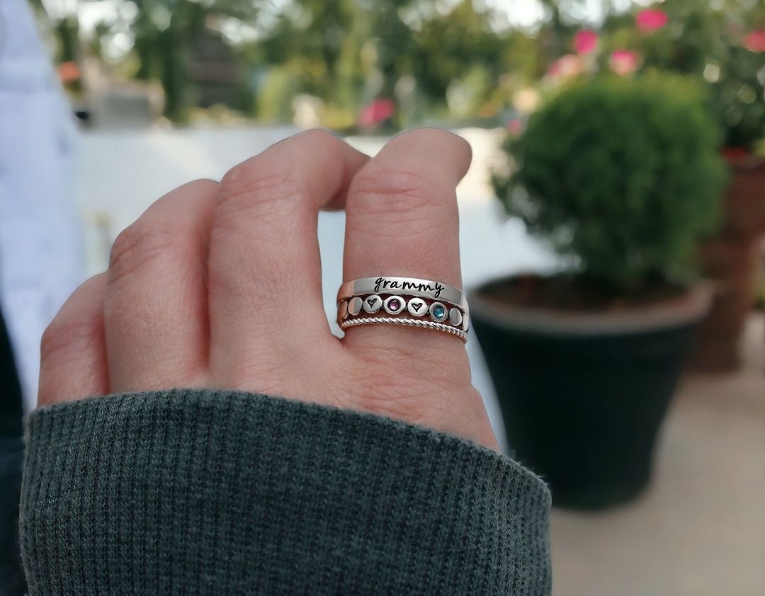 Grandma Rings, Set of 3, Sterling Silver, Birthstone Ring, Gift for Her ...