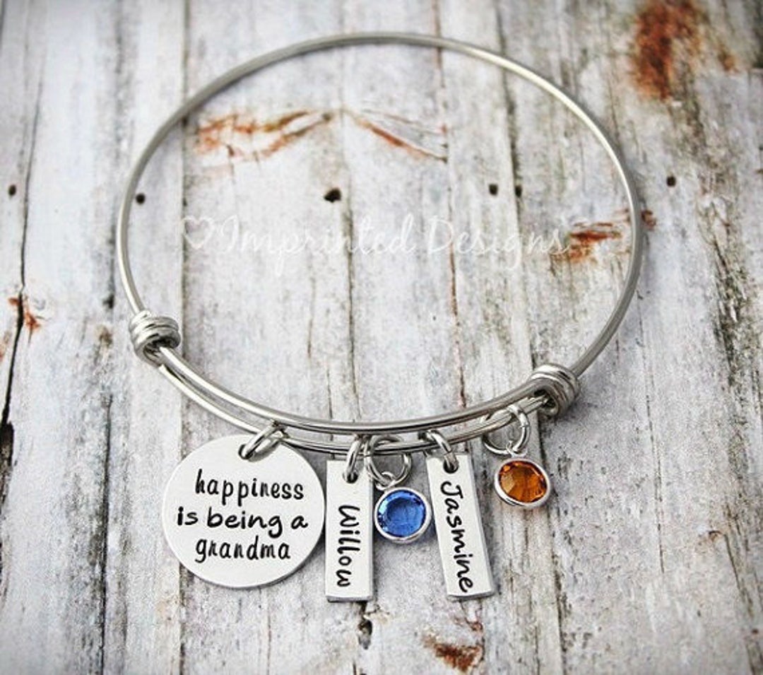 Bracelet de charme personnalise Grandma Bangle Grandmother Jewelry Mother Mimi Gigi Grammy Grand enfants Names Ajustable Birthstone Etsy France