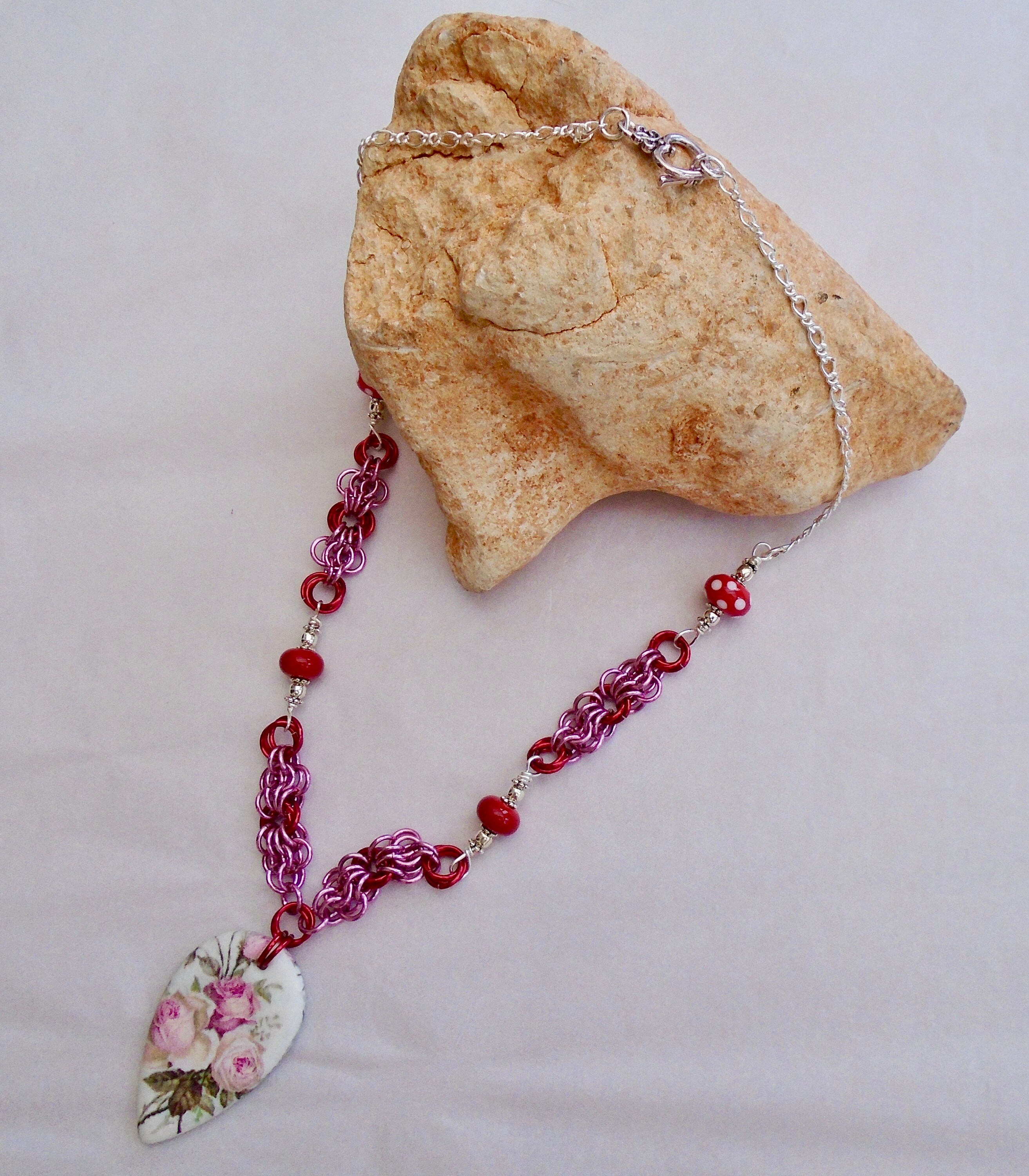 Flower Pendant Necklace Butterfly Chainmaille Necklace Rose - Etsy