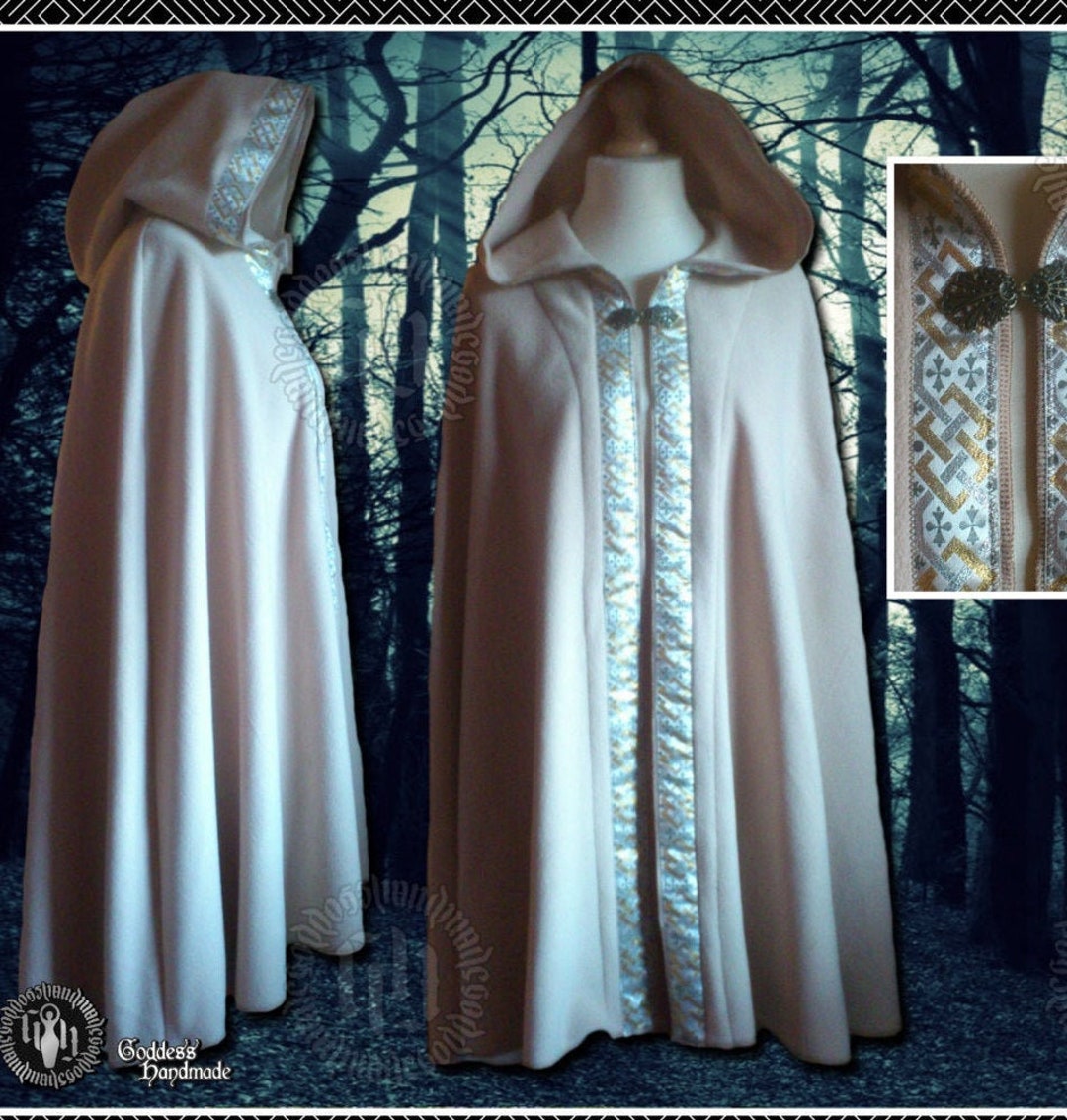 Short Cape, Cloak, Polar Fleece, Rounded Hood, With Braid, Hand Fasting ...