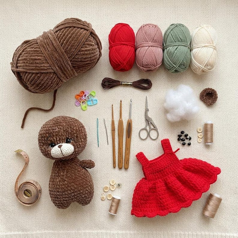 Crochet Teddy Bear Dress Pattern, Amigurumi Doll Clothes (PDF Download ...