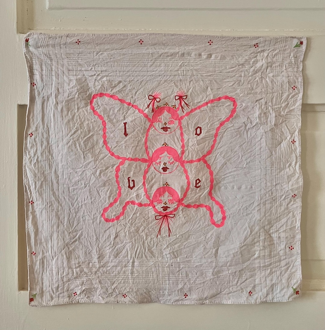 Love Butterfly Neon Pink Plant Dyed Hand Drawn Handkerchief - Etsy