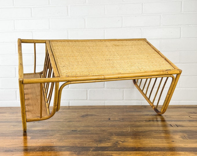 Wicker Bed Tray With Magazine Holder, Real Vintage Rattan Breakfast in ...
