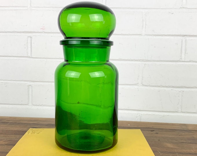 Vintage Green Glass Container With Removable Lid, Made in Belgium ...