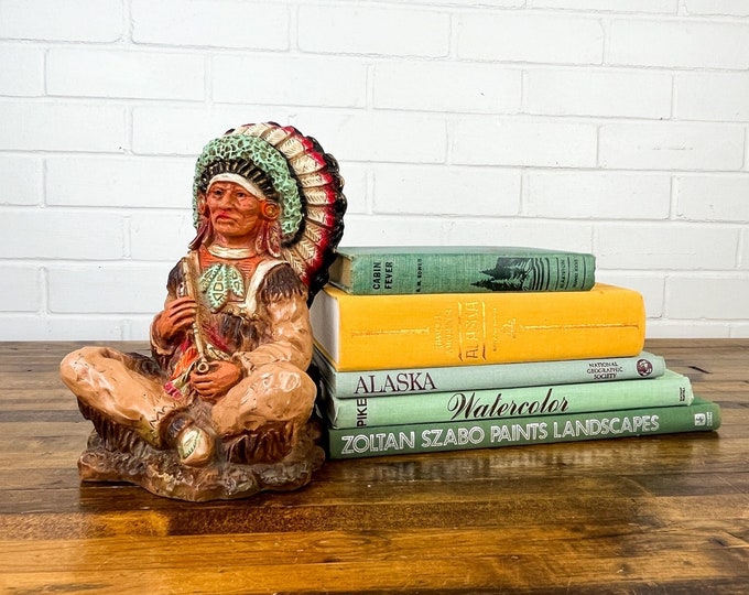 Vintage American Indian Statue Ceramic Indian Chief Native American ...