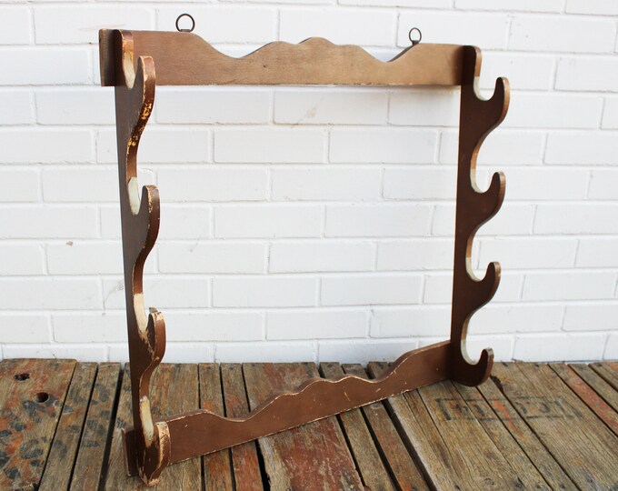 Distressed Vintage Dark Wood Gun Rack Wall Mount for 4 Four Rifles, Old ...
