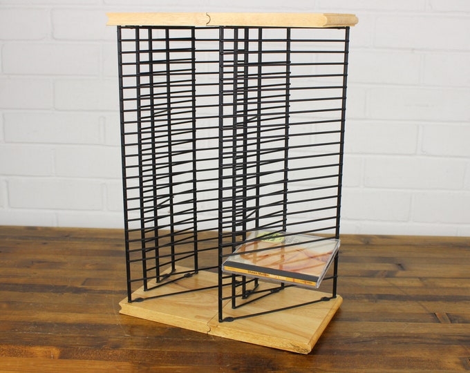 Standing Vintage Wood and Metal Compact Disc Holder Holds 46 Cds ...