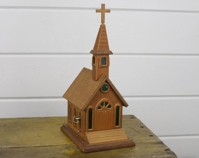 Vintage Wooden Church Music Box With Steeple Plays Amazing Grace - Etsy