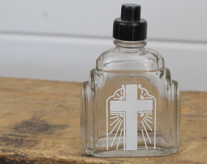 1940s Vintage Glass Holy Water Bottle White Cross Design Art Deco Style ...