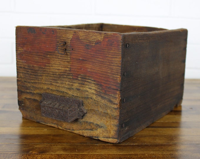 Small Distressed Vintage Wood Box Drawer With Ornate Metal Handle 10 X ...