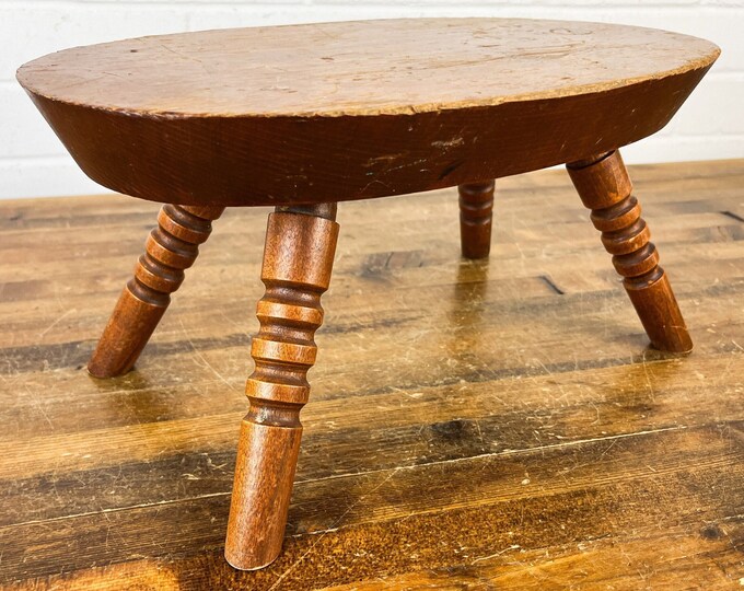 Small Rustic Wood Milking Stool With Turned Legs Wooden Stool With Four ...