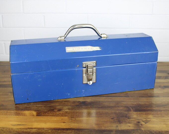 Vintage Simonsen Blue Tool Box Distressed Blue Metal Industrial Toolbox ...