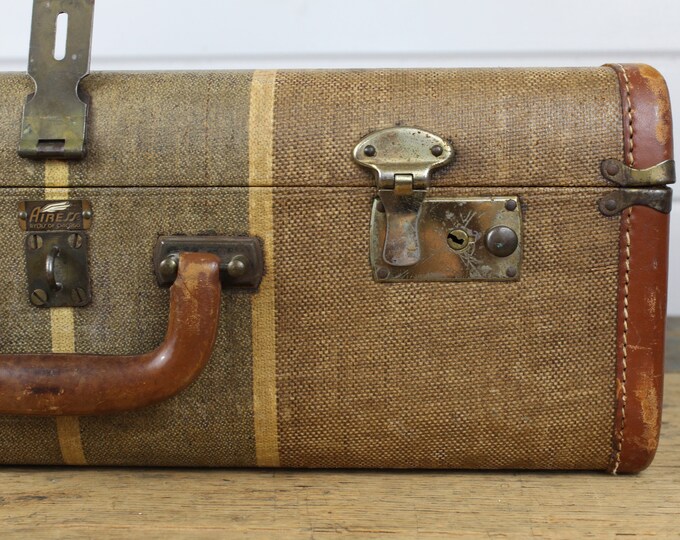Vintage Airess Atlas Striped Suitcase Luggage, Brown Yellow Suitcase ...