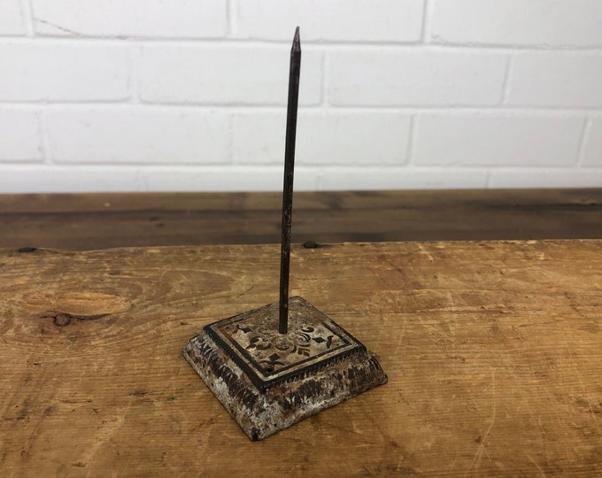 Antique Receipt Spike With Distressed Square Metal Base Authentic ...