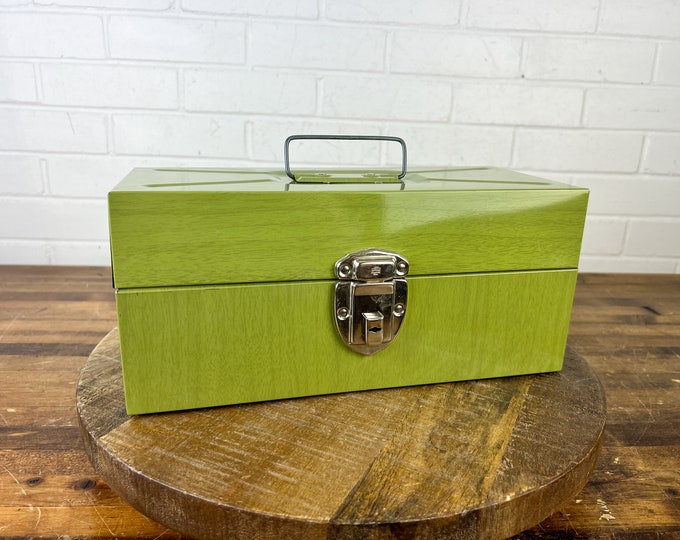 Vintage Industrial Green Faux Wood Metal File Box Storage Container ...
