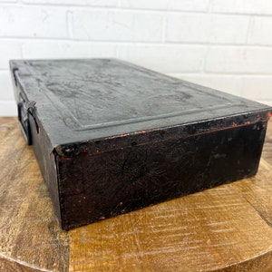 Distressed Vintage Black Metal Box With Latch and Handle Industrial ...