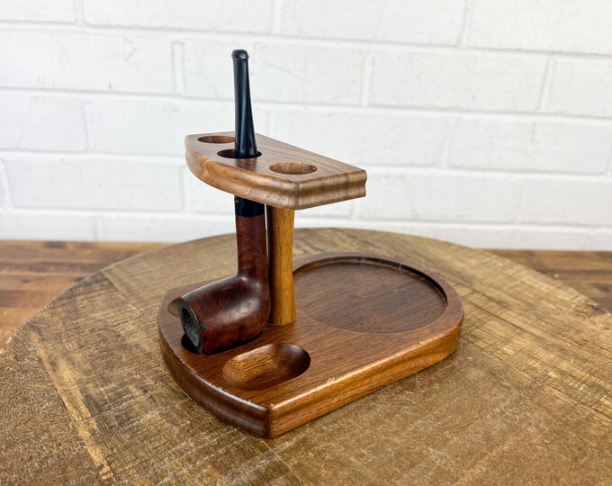 Vintage Wooden Pipe Rack Caddy With 3 Slots Wood Pipe Holder Authentic ...