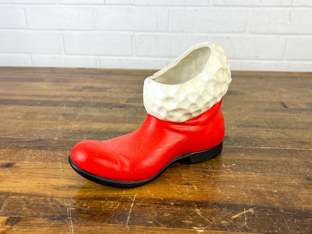 Vintage Ceramic Red Santa Claus Boot Vessel Vase Atlantic Mold ...