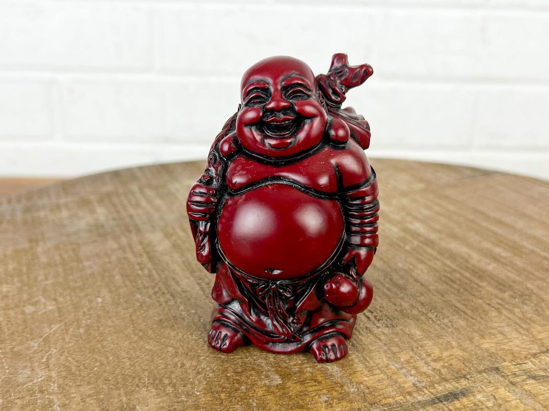 Vintage Happy Buddha Figurine – Cinnabar Resin Laughing Buddha Statue ...