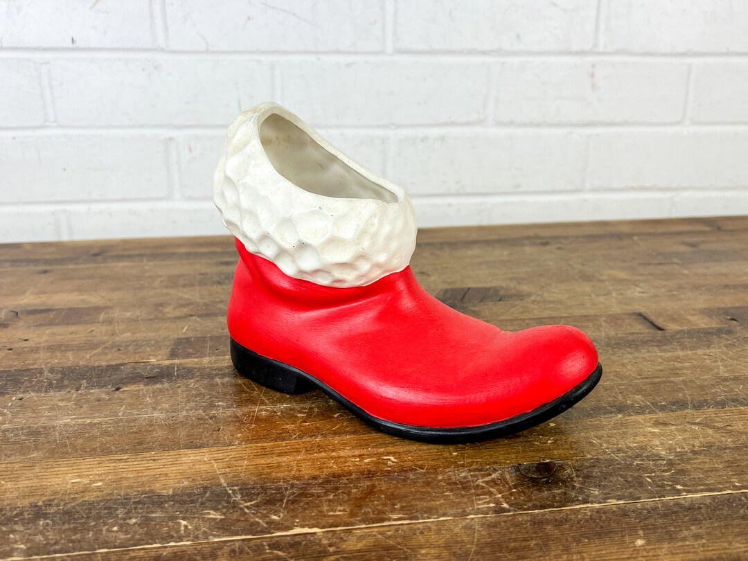 Vintage Ceramic Red Santa Claus Boot Vessel Vase Atlantic Mold ...