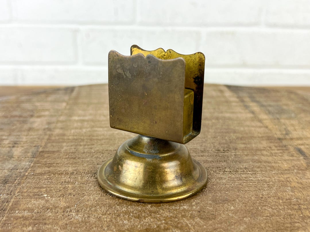 Vintage Gold Metal Matchbox Holder With Round Base Mid Century ...
