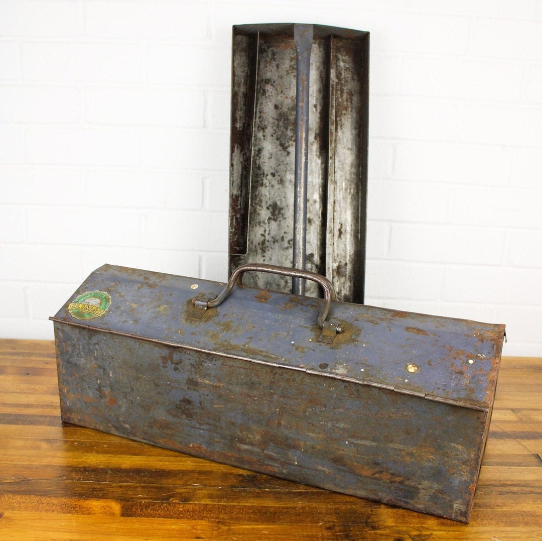 Vintage Metal Tool Box Box With Tool Box Tray Authentic Distressed Hard ...