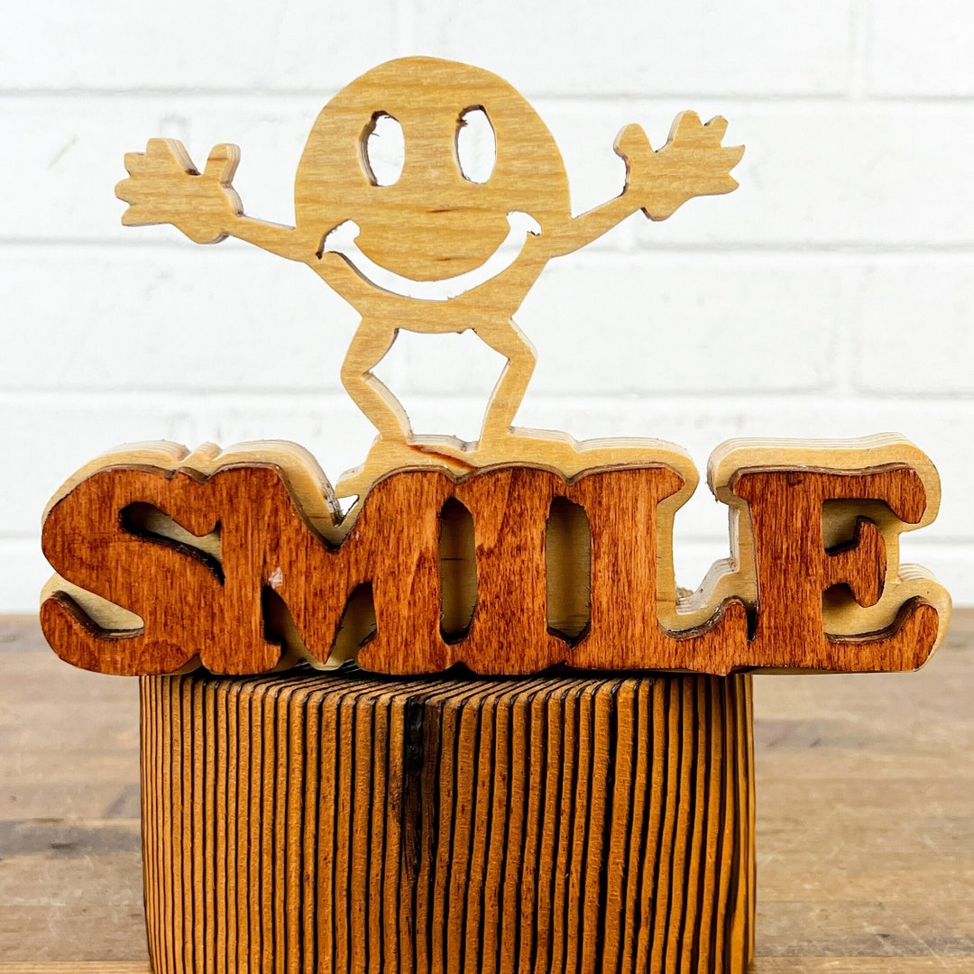 The Word Smile Wooden Cutout Wood Cutout With Happy Face Person Smile ...
