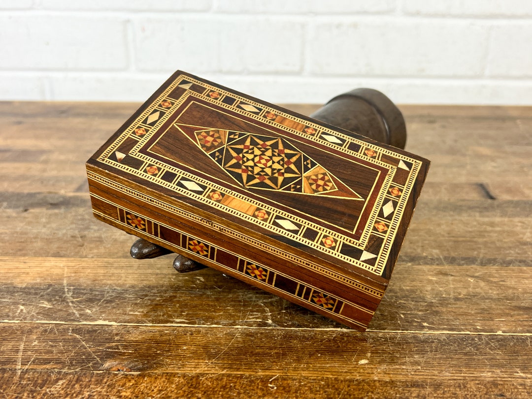 5x3 Vintage Inlay Wood Box With Lid Small Brown Wooden - Etsy