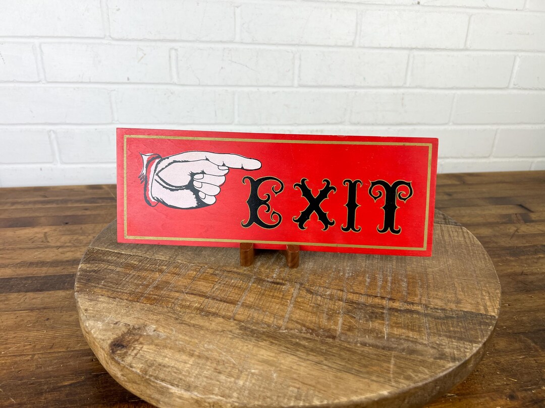 Vintage Red Wood Exit Sign With Finger Pointing Retro Wall Hanging - Etsy