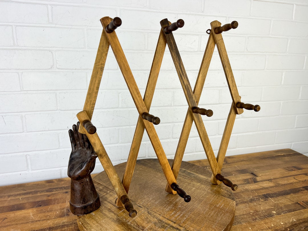 Vintage Wood Peg Rack for Wall Authentic Vintage Accordion Wooden Wall ...