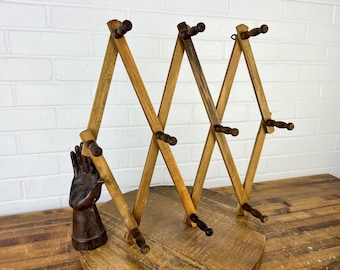 Vintage Brown Wood Peg Rack for the Wall Authentic Vintage Accordion ...