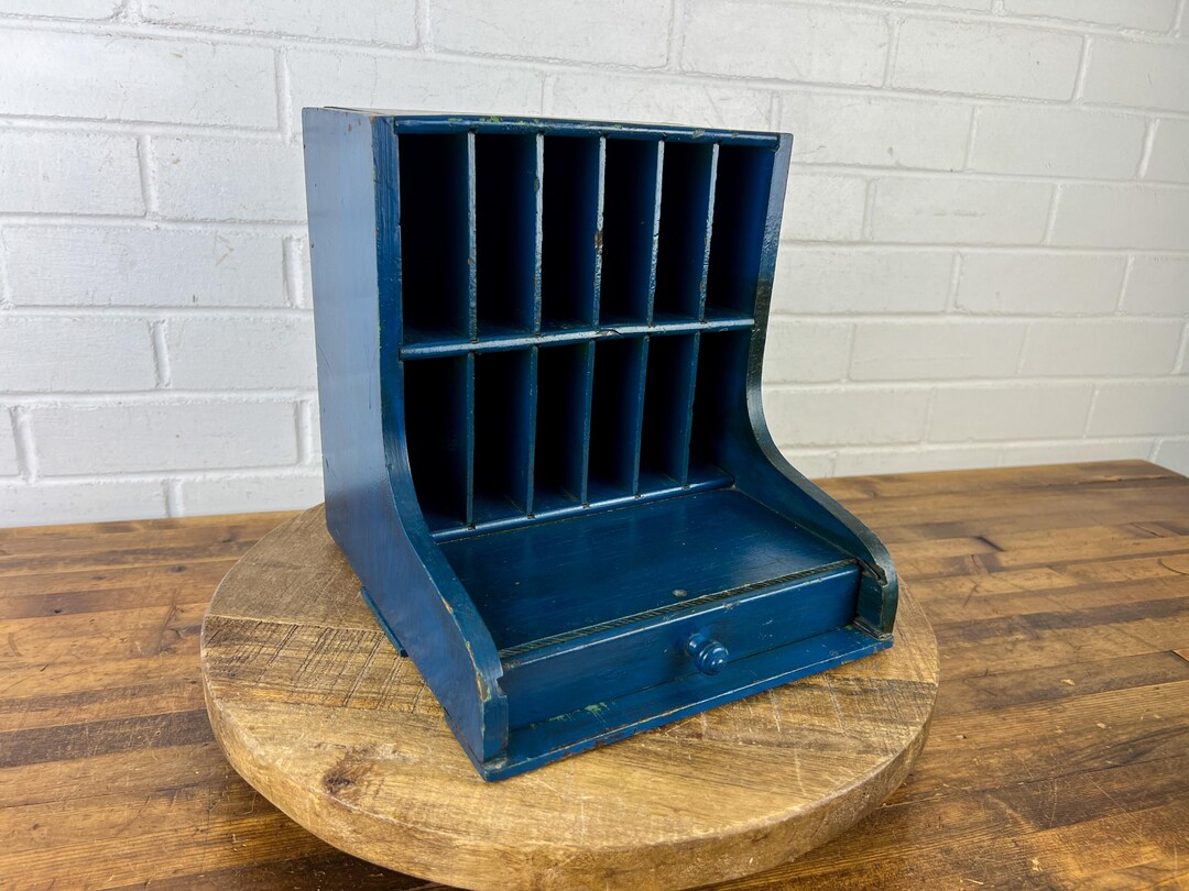 10x10 Handmade Vintage Blue Wood Desktop Organizer Office Organizer ...