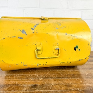 Vintage Yellow Distressed Metal Box With Dome Lid and Handles ...