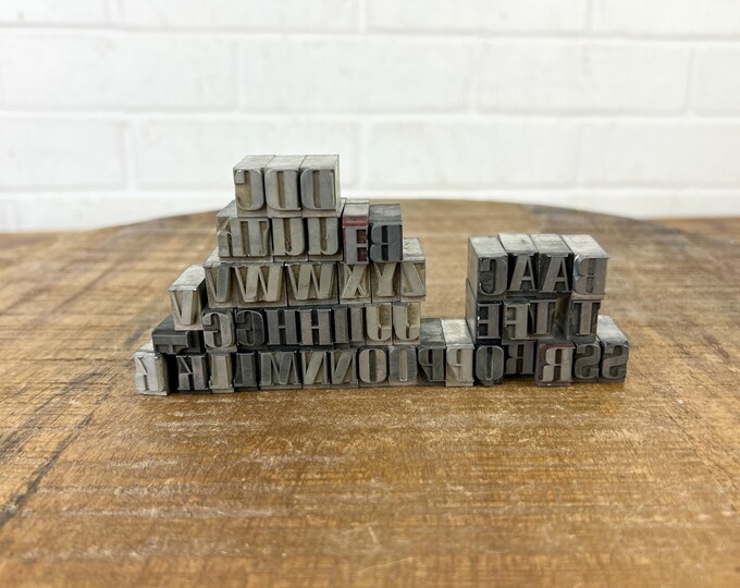 48 Vintage Uppercase Metal Letterpress Letter Blocks Small Capital ...
