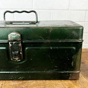 Distressed Vintage Green Metal Box With Tray With Latch Green Container ...