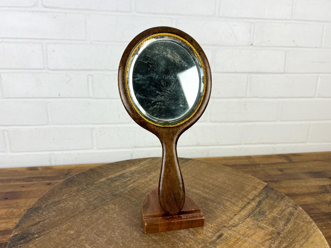 Antique Brown Wood Handheld Decorative Mirror With Aging Mirror Tarnish ...