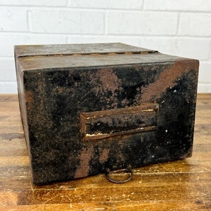 Vintage Black Distressed Metal Box Lid File Box Holds Paper Industrial ...