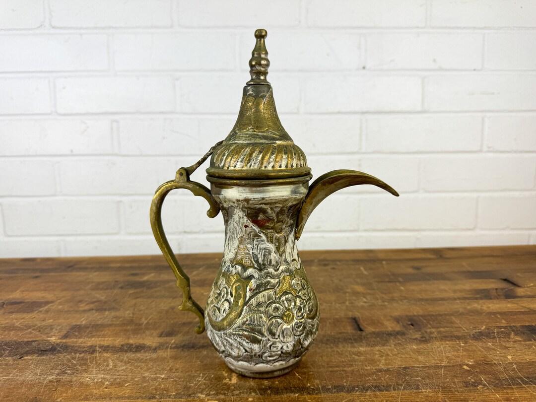 11" Vintage Brass Middle Eastern Arabic Dallah Coffee Pot Moroccan ...