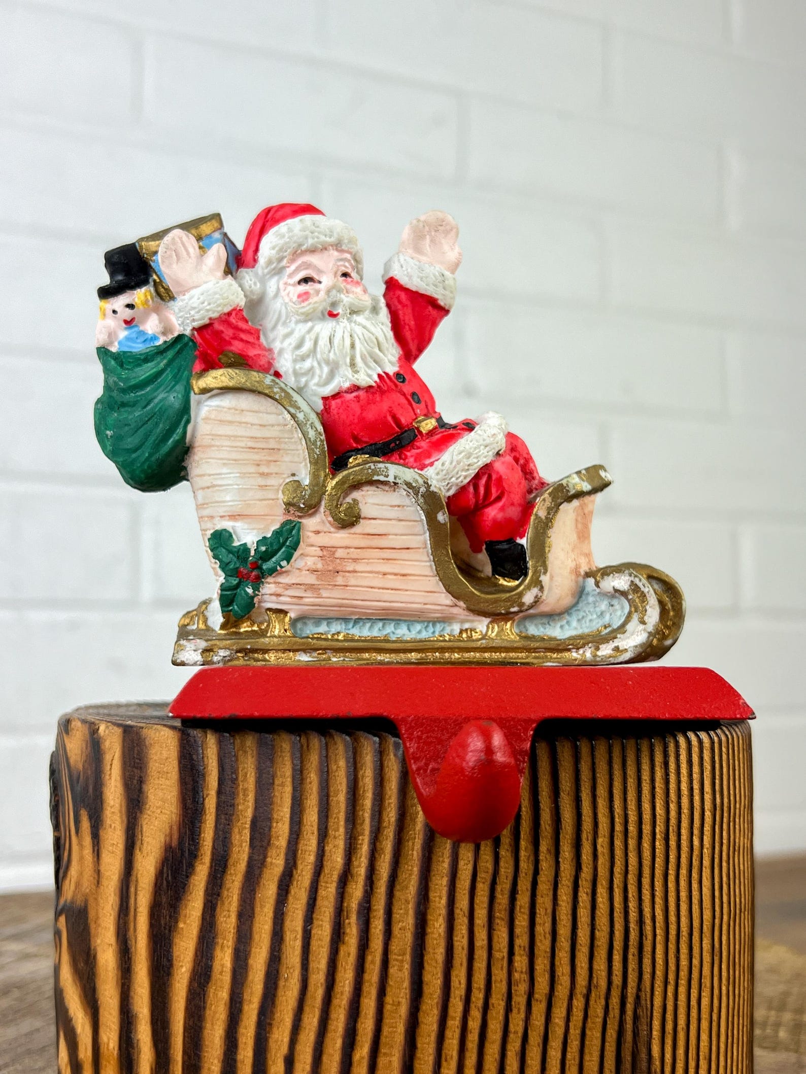 Vintage Santa Claus Stocking Holder for Christmas Santa in Sleigh Old ...