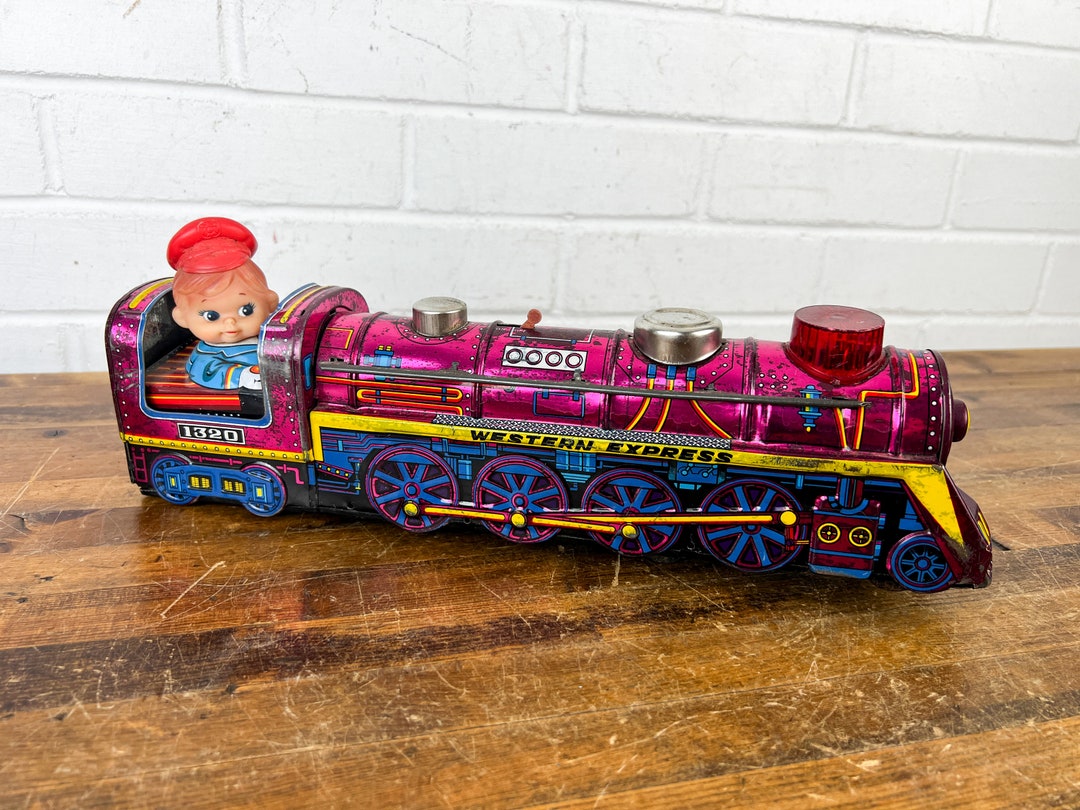 Working 14 Vintage Tin Metal Toy Train Battery Powered Tin Toy Train ...