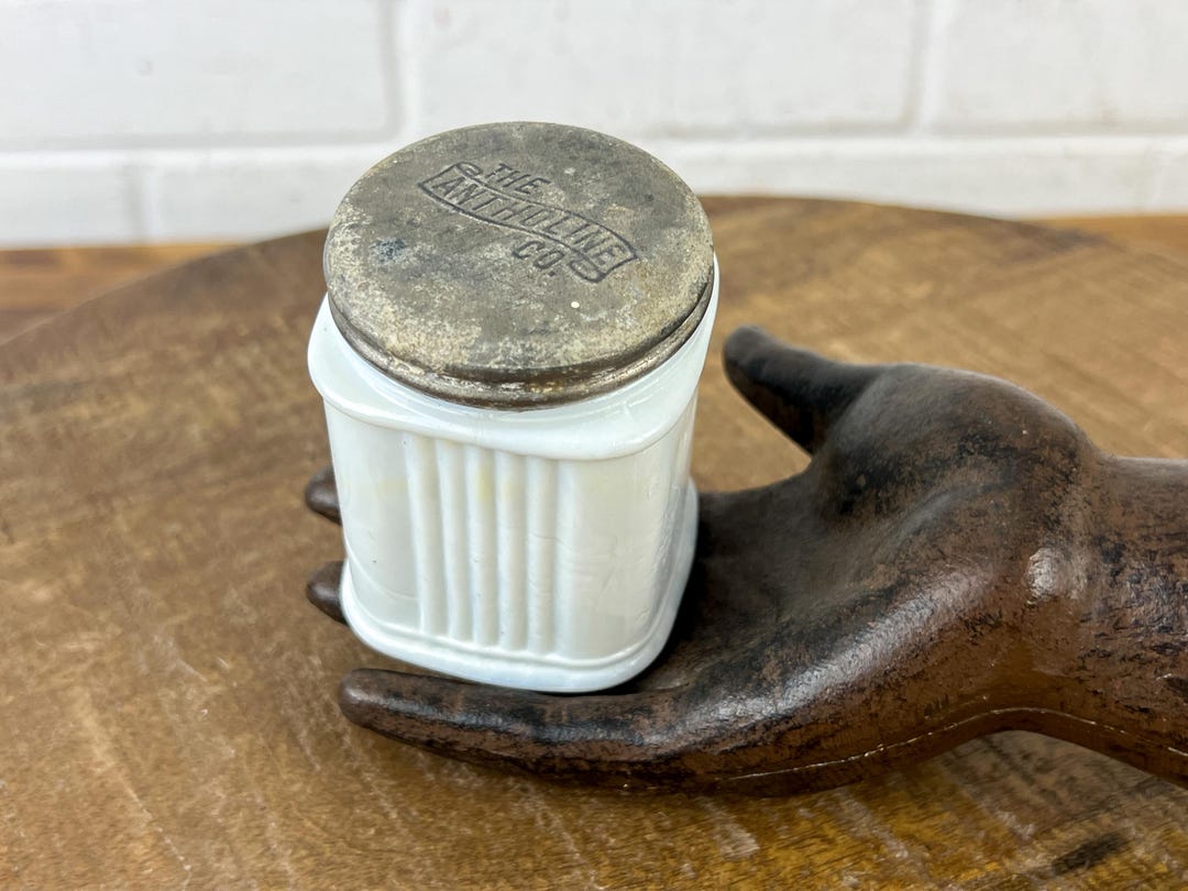 Small Vintage Milk Glass Container With Metal Lid Old Cream Jar With ...