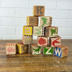 14 Distressed Vintage Wooden Letter Blocks Vintage Wood ABC Blocks ...