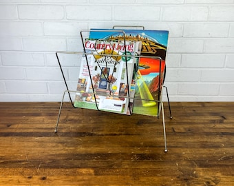 Vintage Gold Metal Bamboo Styled Magazine Rack Storage Basket or Floor ...