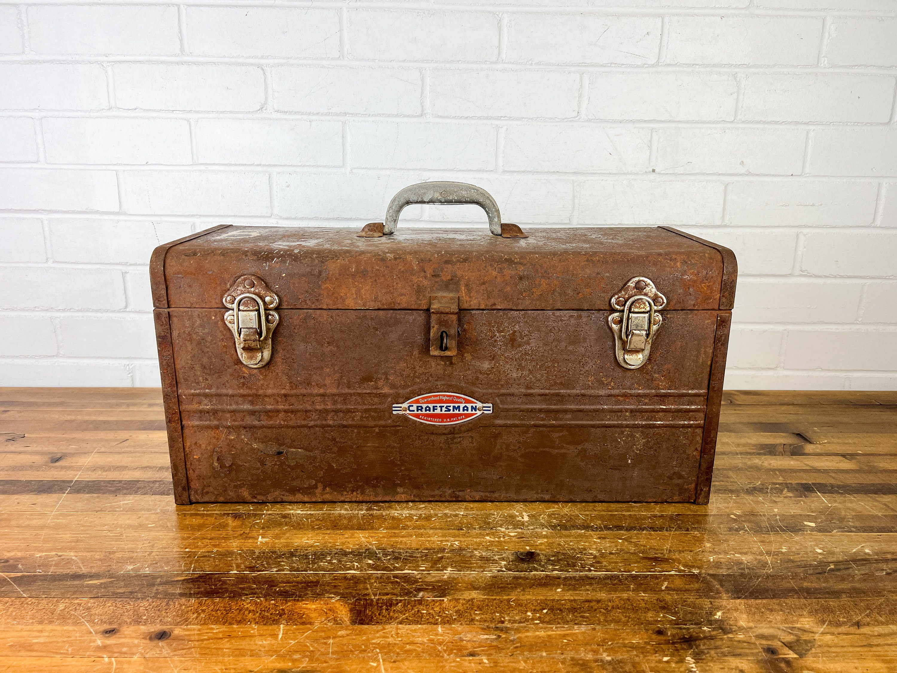 Industrial Rusty Craftsman Vintage Metal Toolbox Weathered Metal Tool Box Worn Rusty Chest Industrial Decor