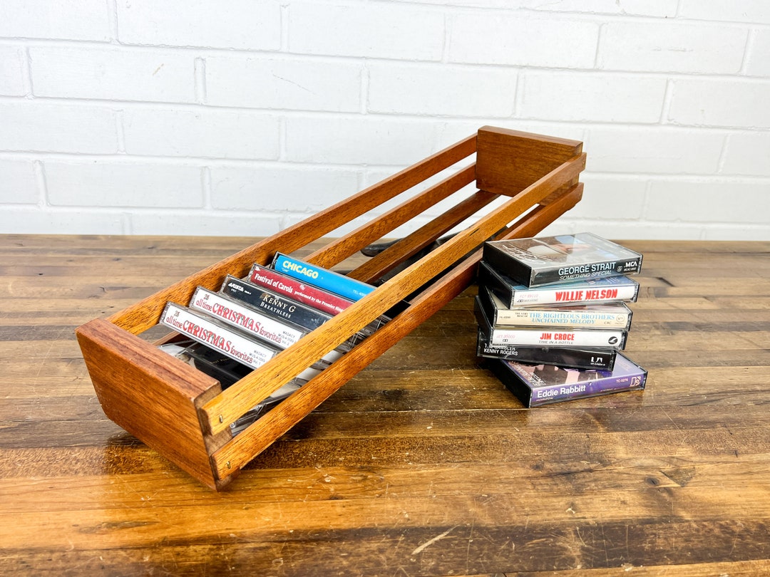 Vintage Wood Tape Cassette Holder Crate Storage Display Rack Authentic ...
